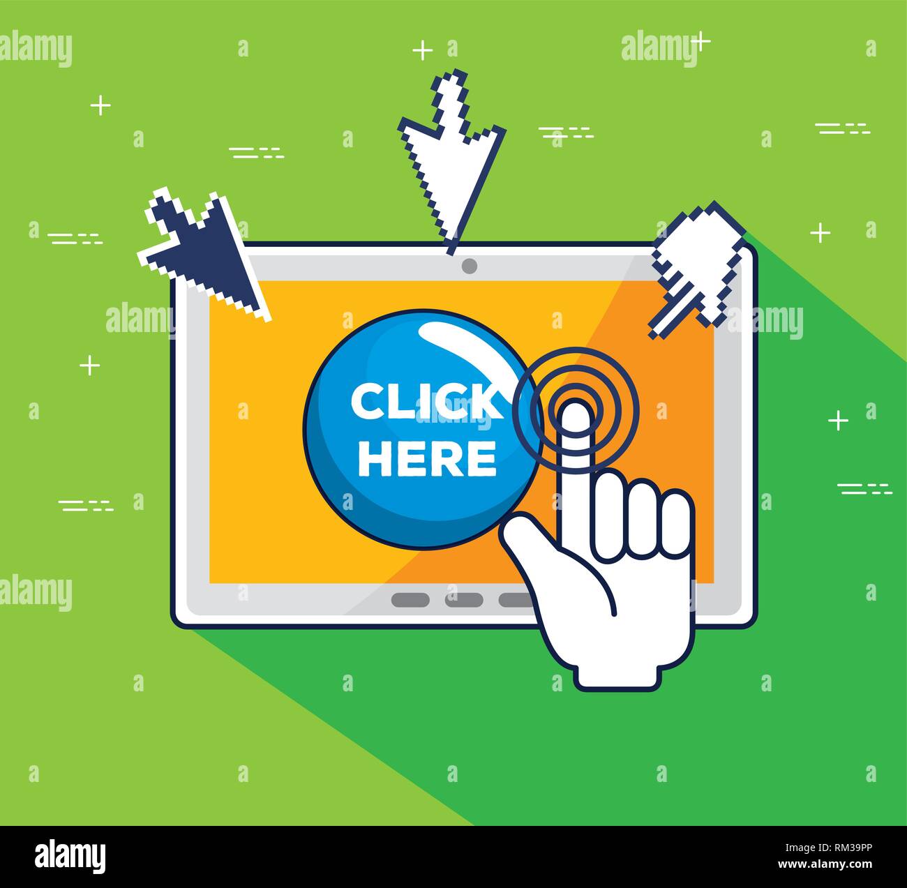 tablet with pointer arrow and hand click cursor Stock Vector Image ...