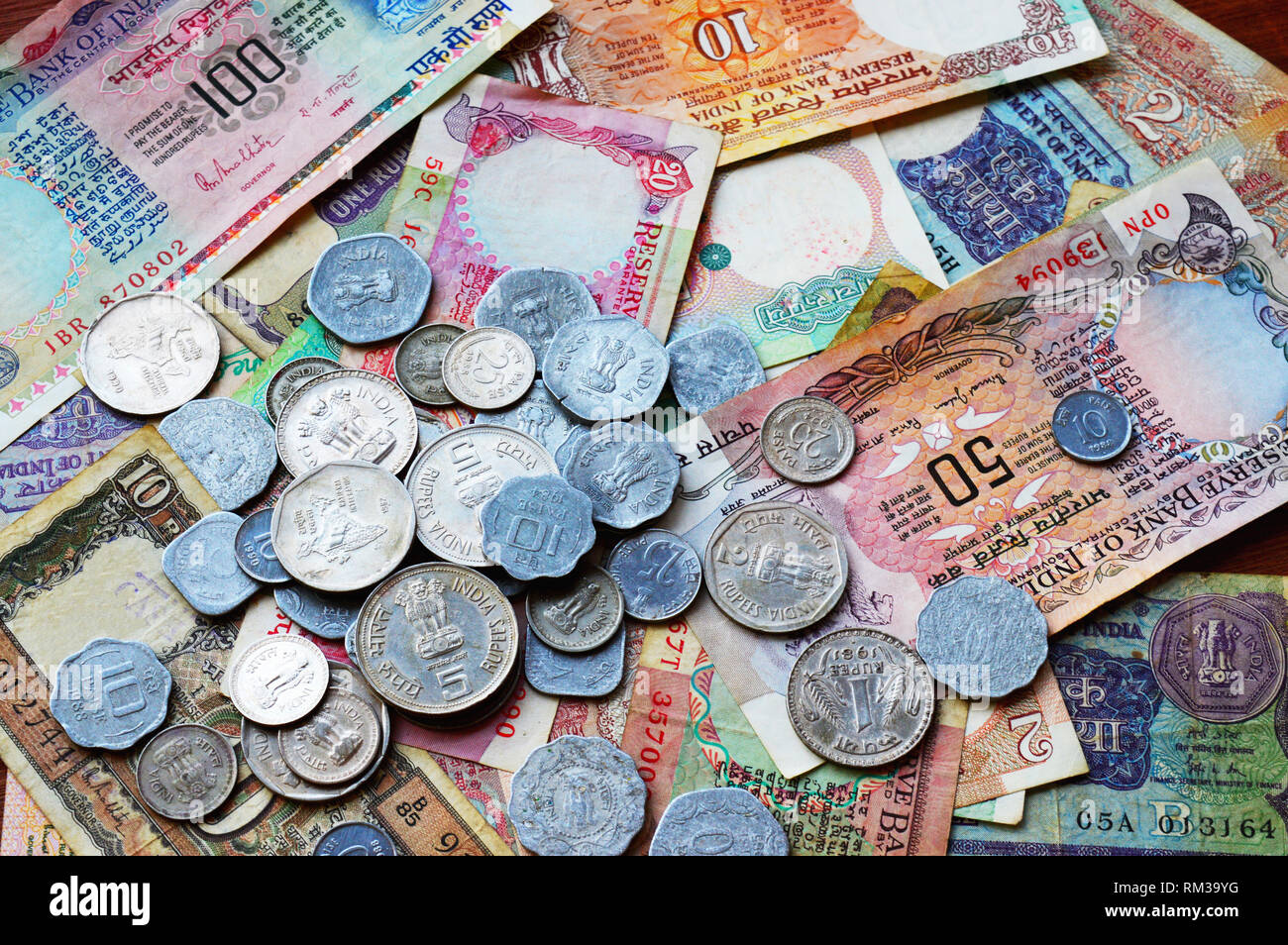 Old Indian currency collection, coins and currency Stock Photo - Alamy