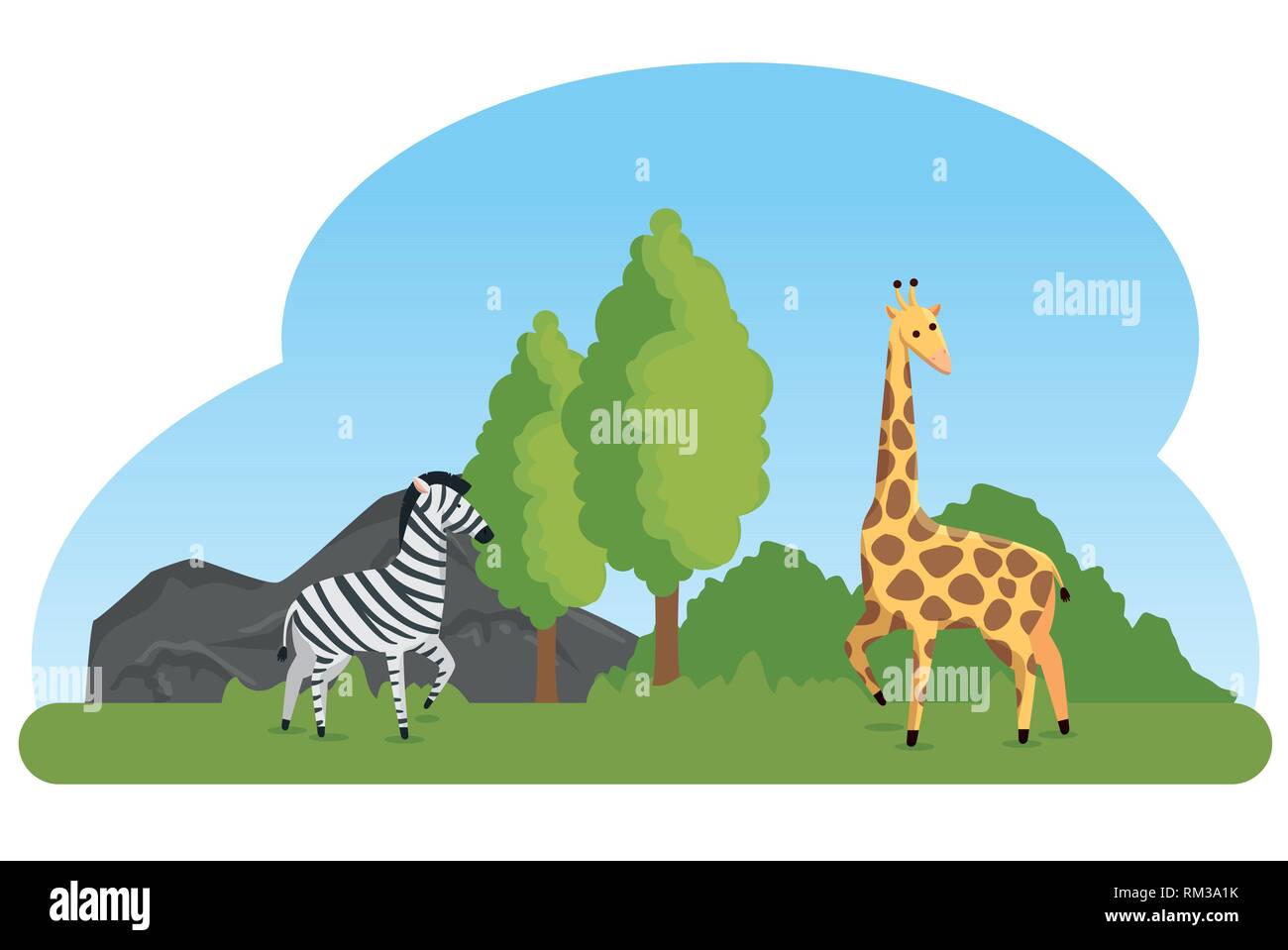 zebra and giraffe wild animals reserve Stock Vector Image & Art - Alamy