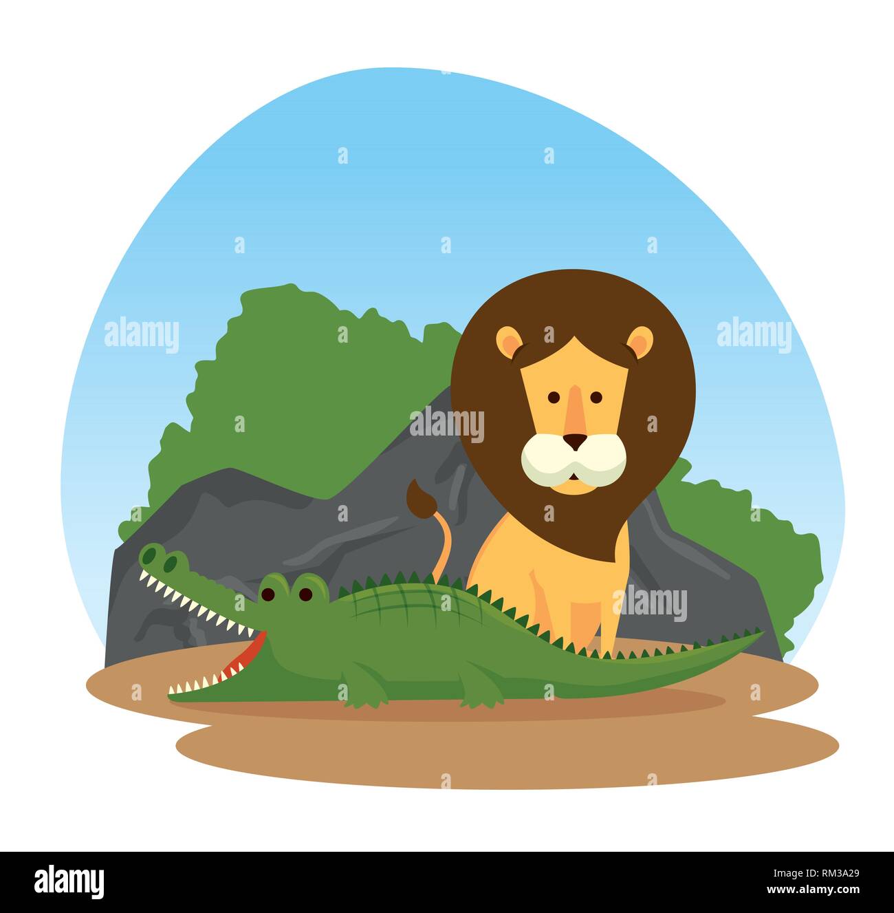 lion and crocodile wild animals reserve Stock Vector Image & Art - Alamy
