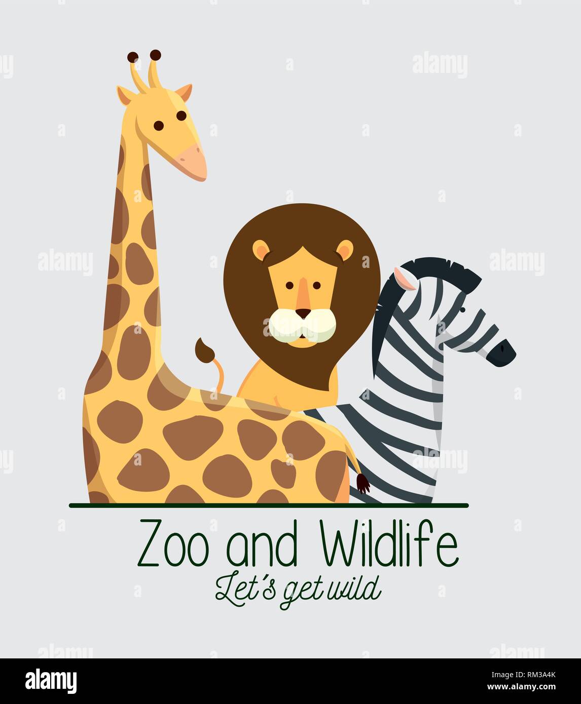giraffe with lion and zebra animals in the safari reserve Stock Vector ...