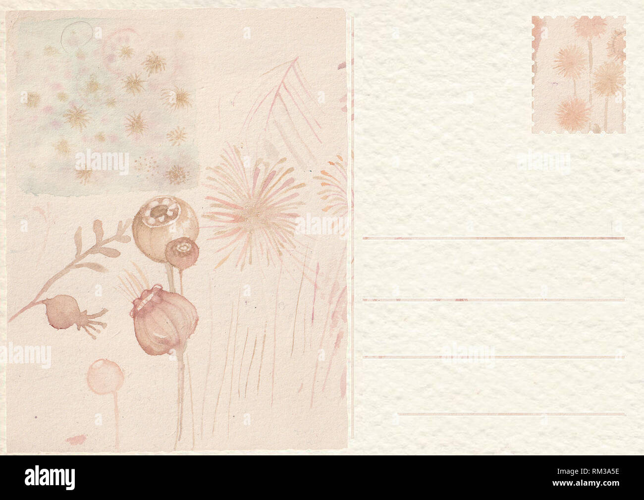 Hand drawn back postcard with flower Stock Photo - Alamy