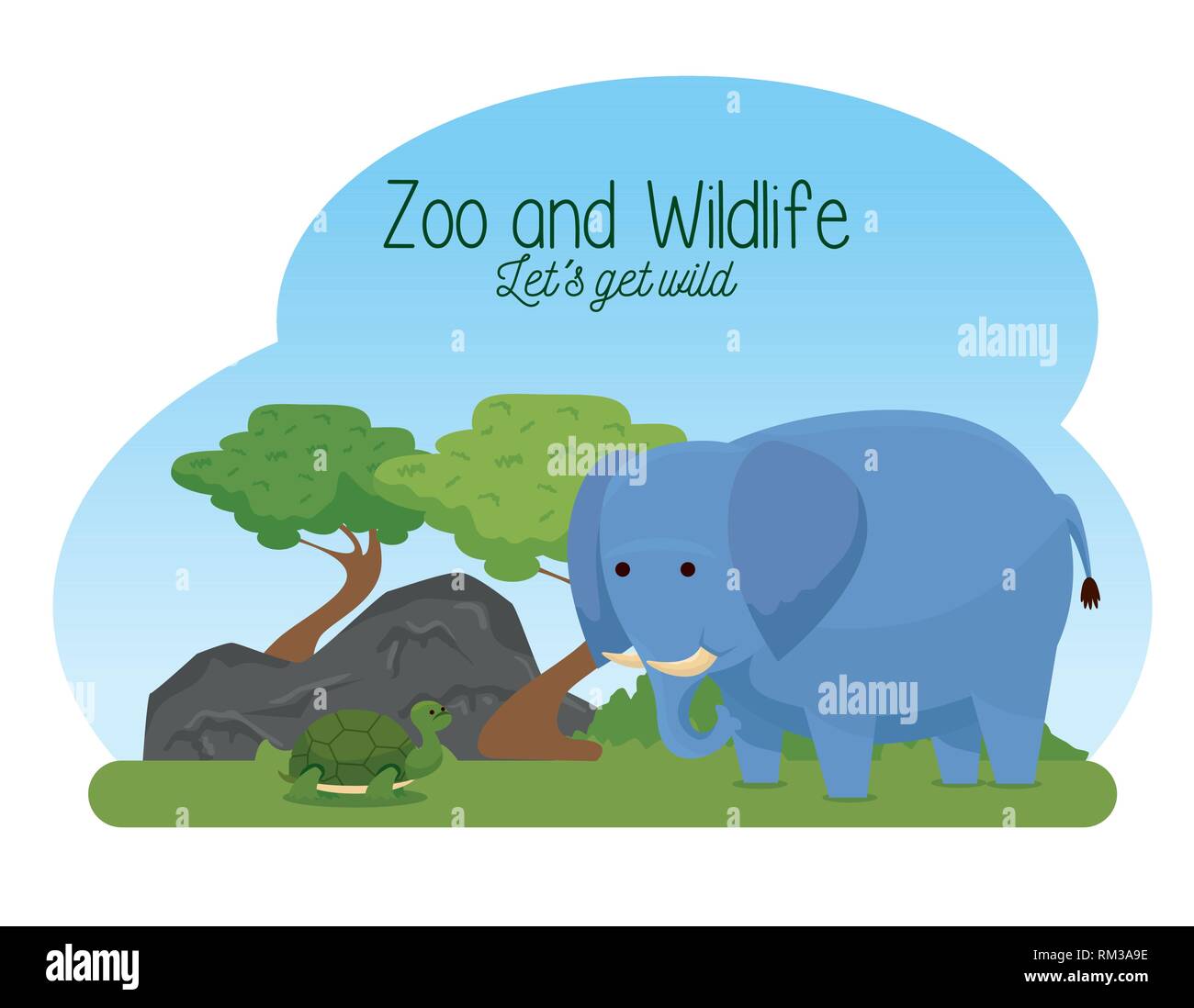 elephant and turtle wild animals with trees Stock Vector Image & Art ...