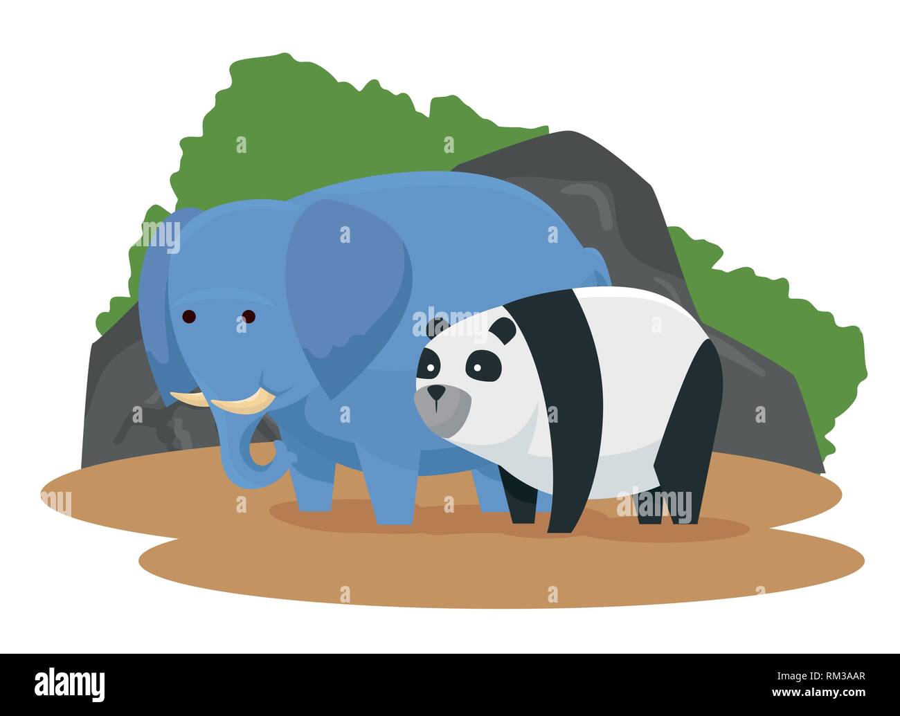 elephant and panda wild animals with bushes Stock Vector Image & Art ...
