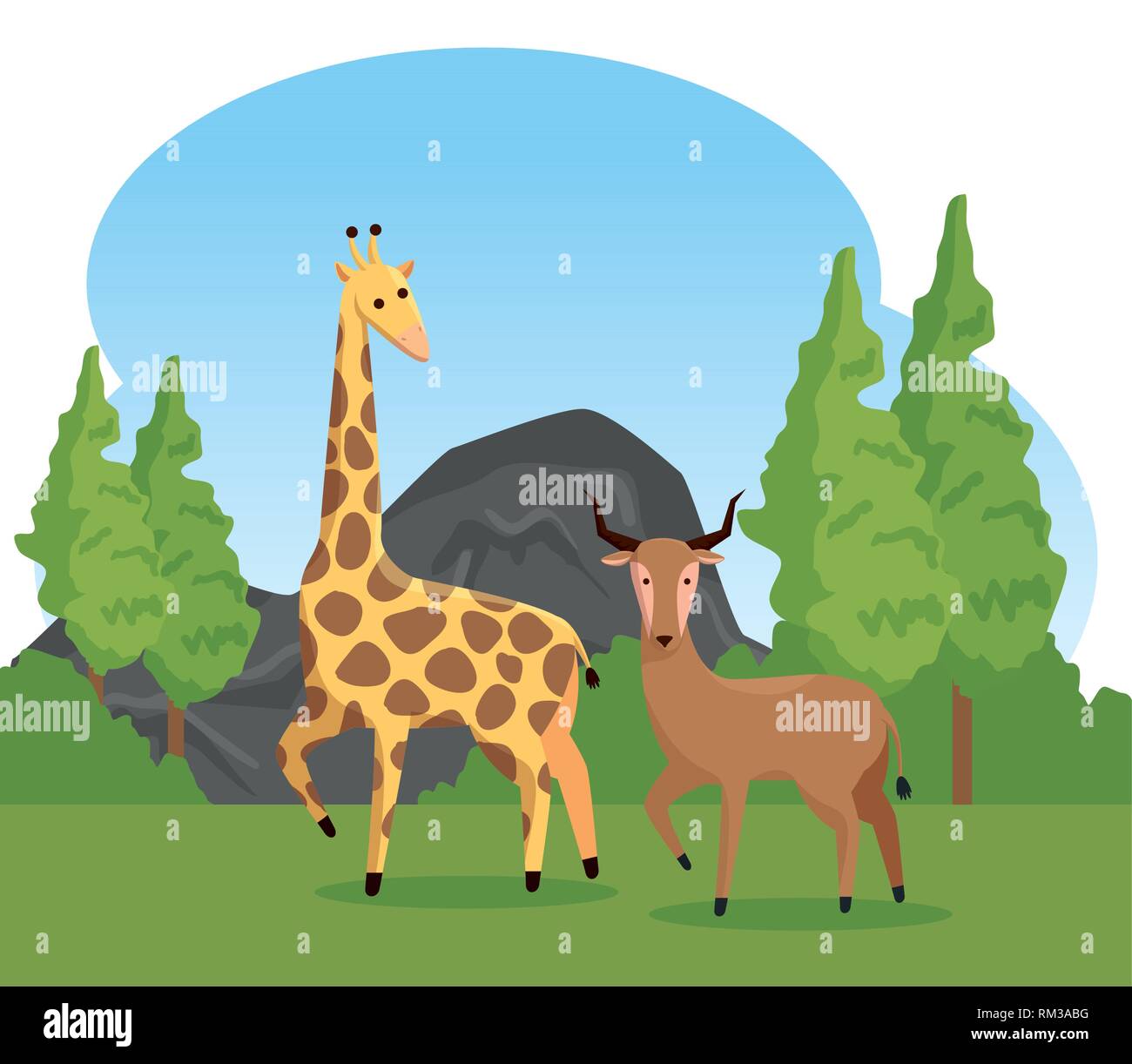 giraffe and deer wild animals with trees Stock Vector Image & Art - Alamy
