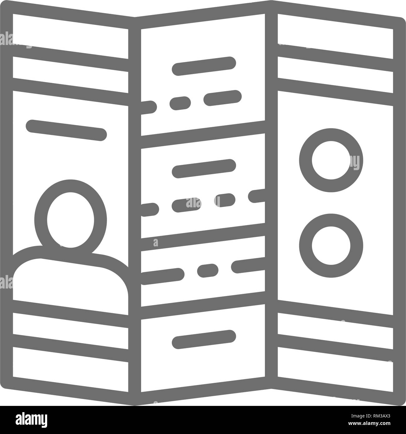 Booklet, brochure, print advertising line icon. Isolated on white ...