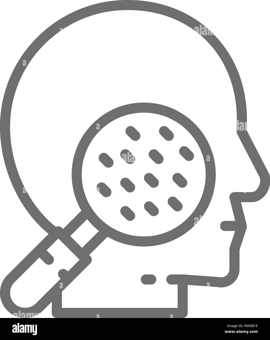 Face under magnifying glass, skin allergy, rashes, dermatitis line icon ...