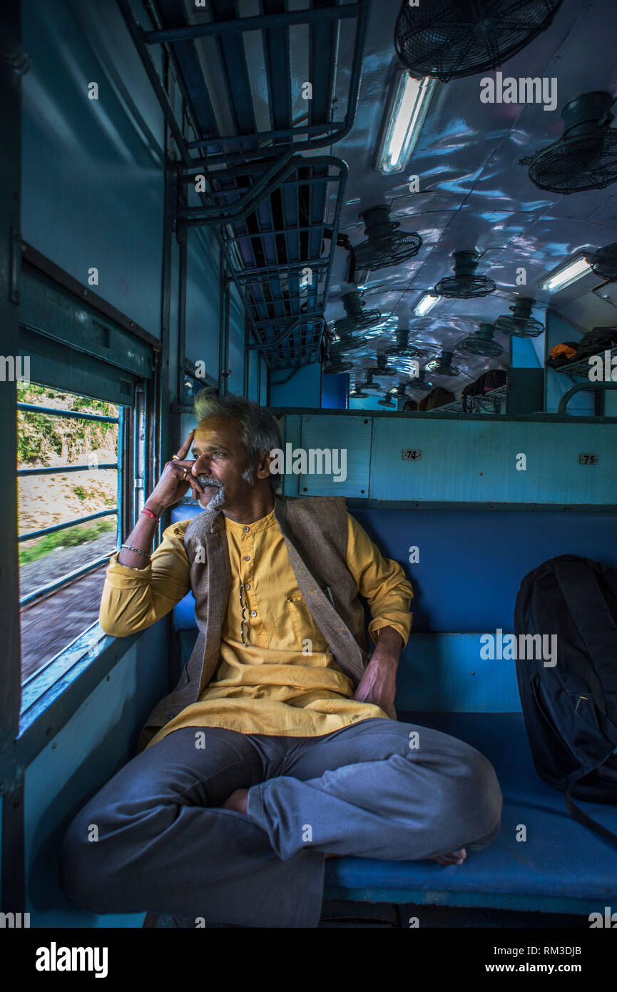 Man sitting, Train compartment, Gujarat, India, Asia Stock Photo - Alamy