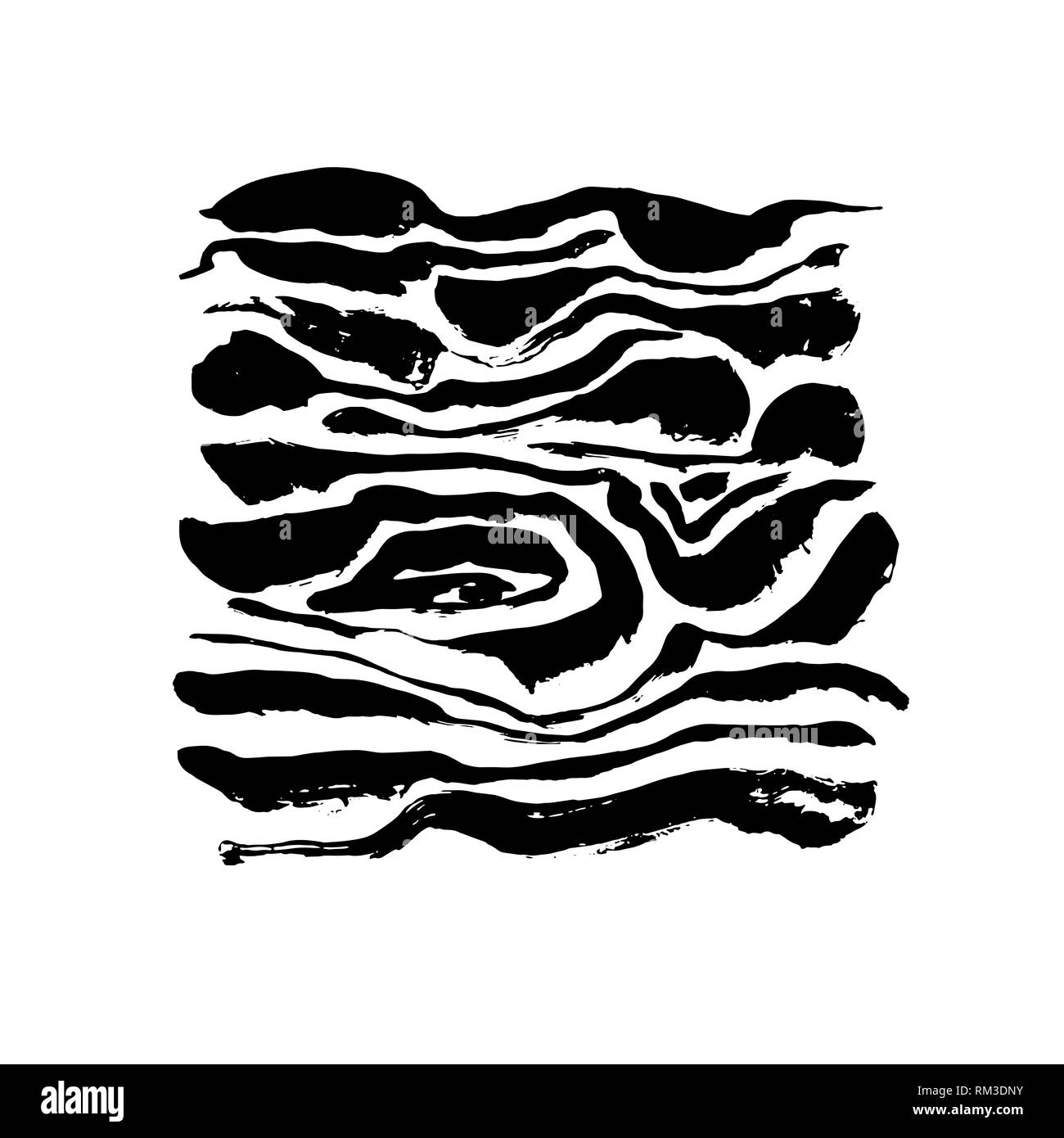 Brush painted wave pattern. Black and white stripes grunge background ...