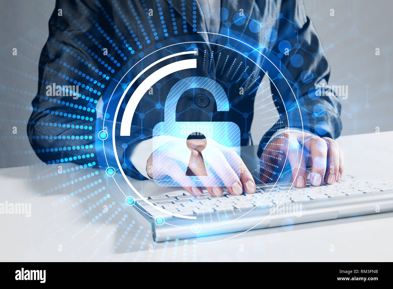 Internet security concept with woman typing password on keyboard Stock ...