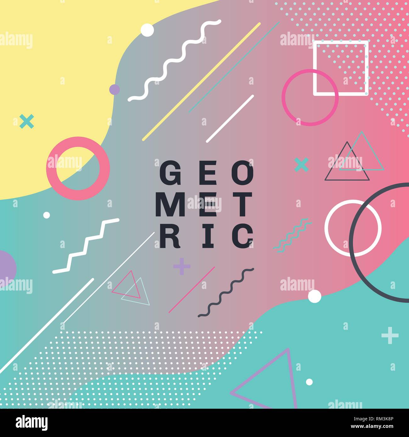 Abstract colorful geometric shapes and forms trendy fashion memphis ...