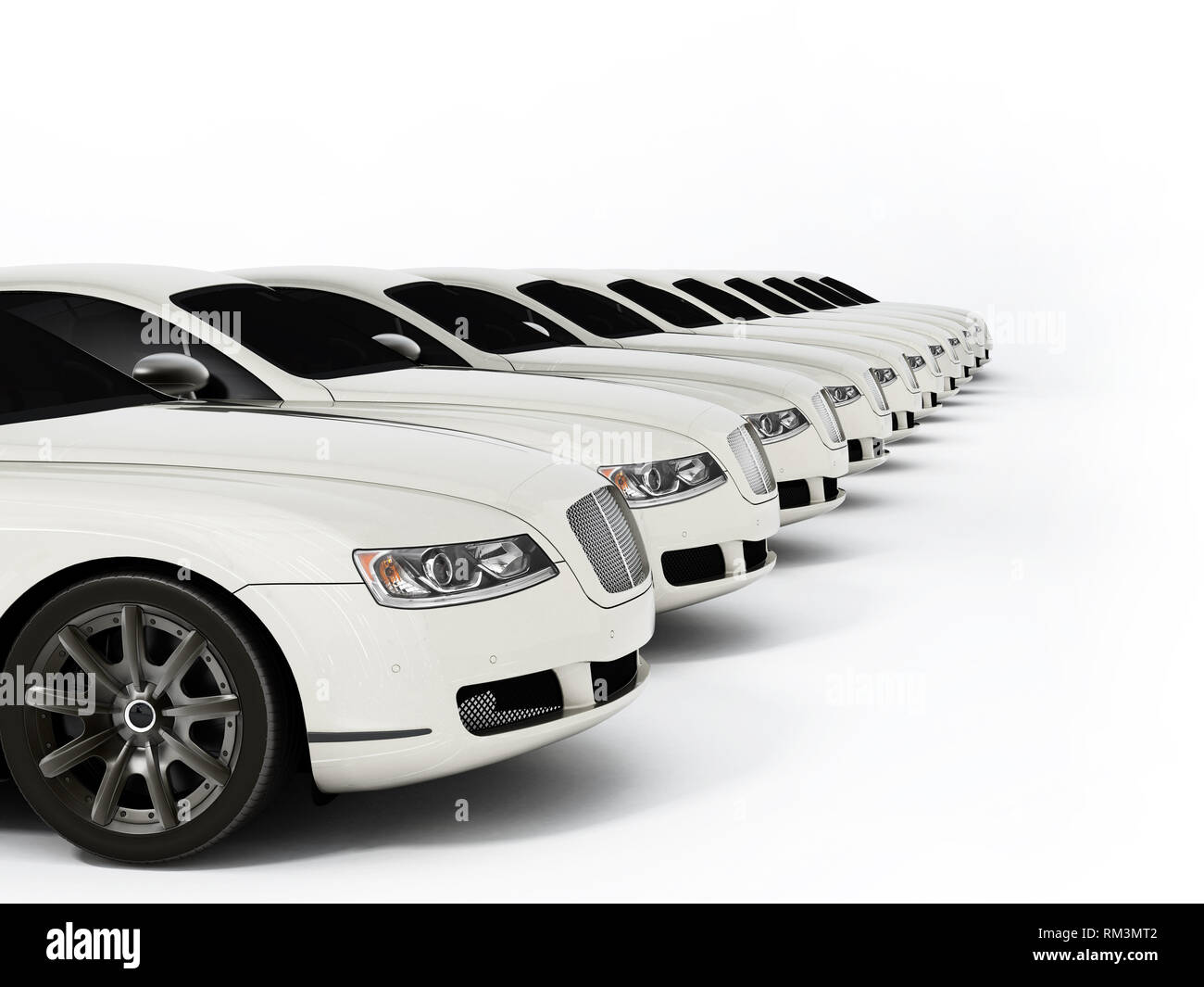 Luxury car fleet consisting of generic brandless design. 3D ...