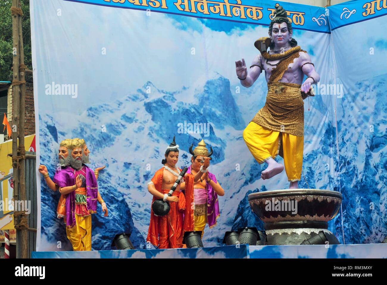 Idols of Lord Shiva Brahma Narada, Ganpati festival, Maharashtra, India ...