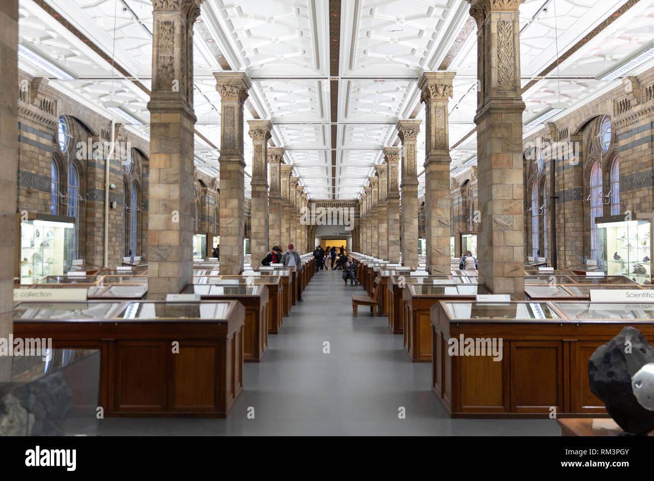 The minerals room at The Natural History Museum, London, Uk Stock Photo ...