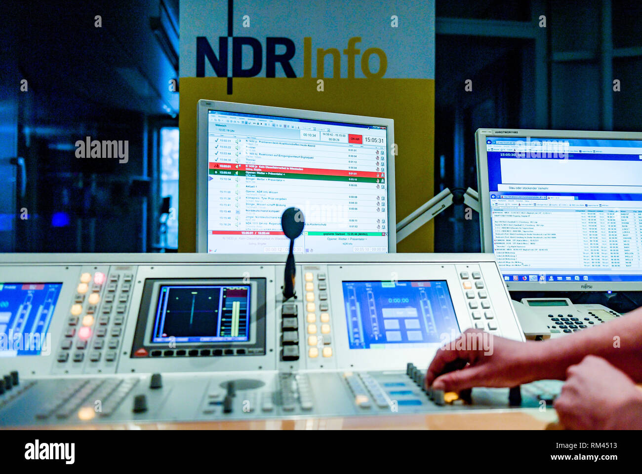 13 February 2019, Hamburg: A studio workstation of the NDR radio ...