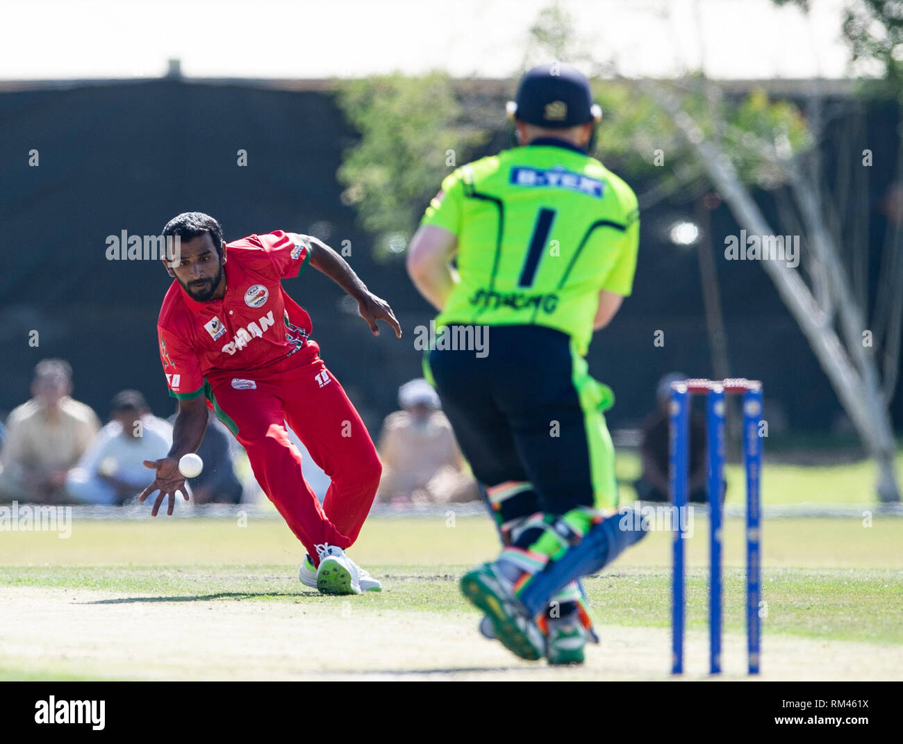 Muscat, Oman. 13th Feb, 2019. Pic shows: Great stop by Oman's Muhammad ...