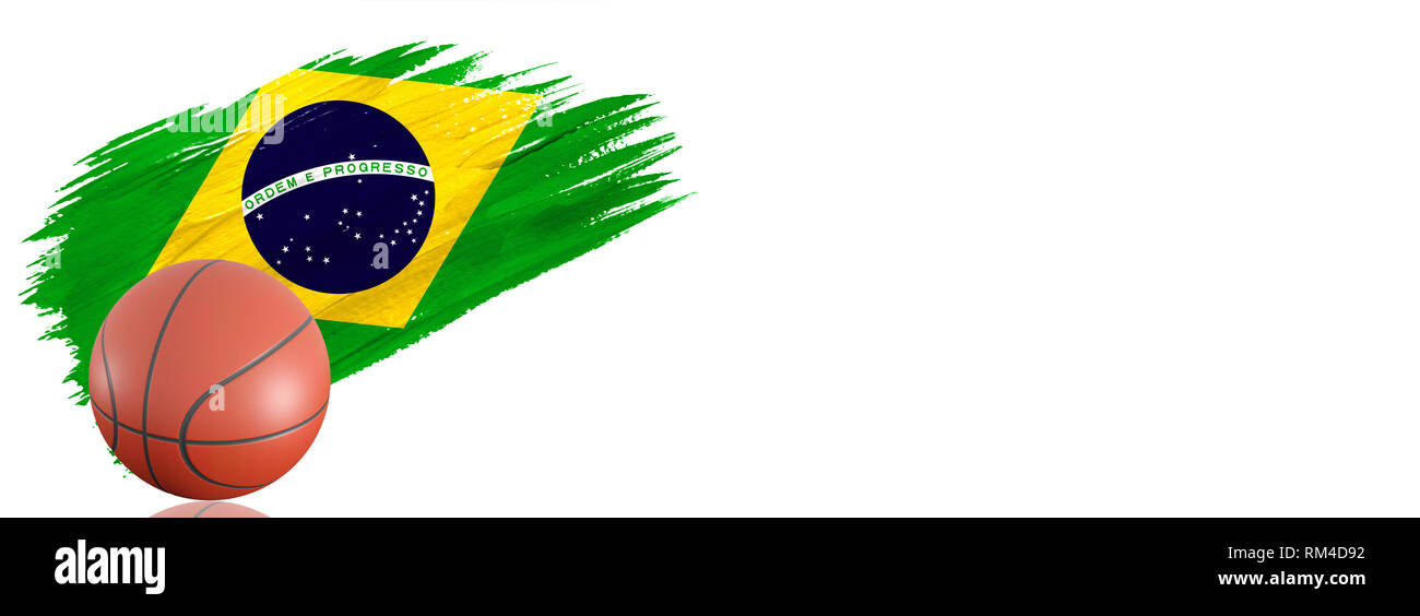 Painted brush stroke in the flag of Brazil. Basketball banner with ...