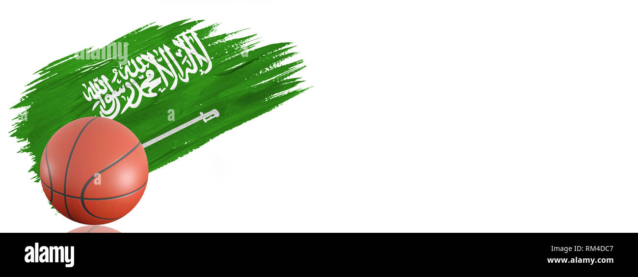 Painted brush stroke in the flag of Saudi Arabia. Basketball banner ...