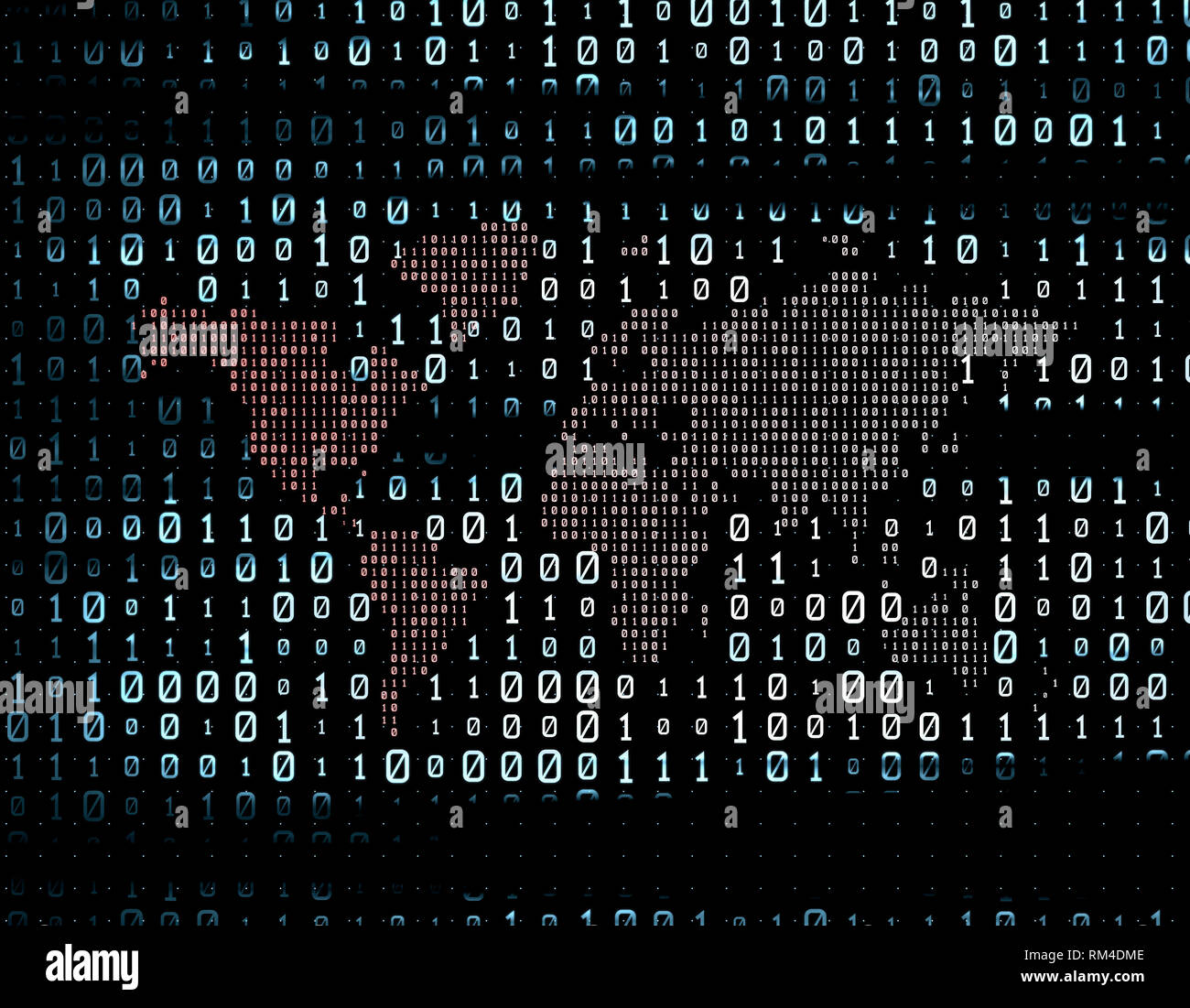 Binary code network matrix, world map, data transmission and storage ...