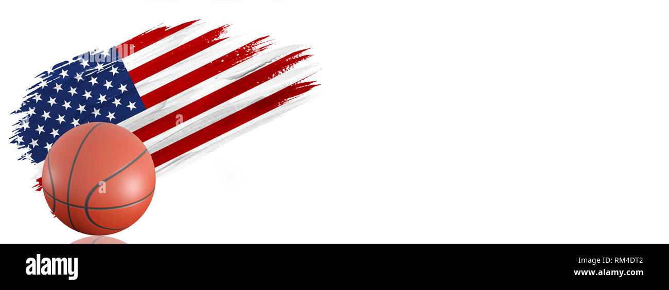 Painted brush stroke in the flag of USA. Basketball banner with classic ...