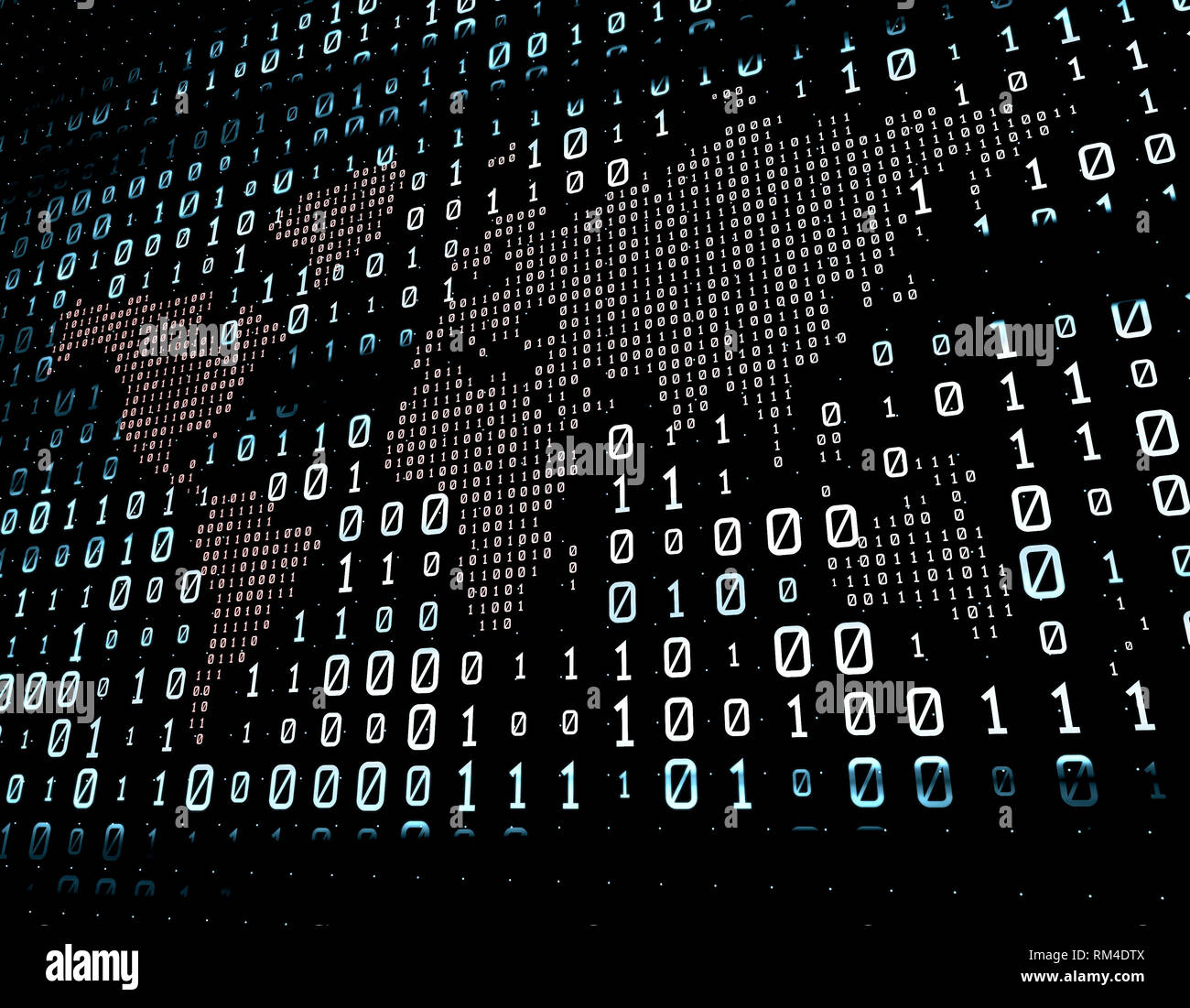Binary code network matrix, world map, data transmission and storage ...