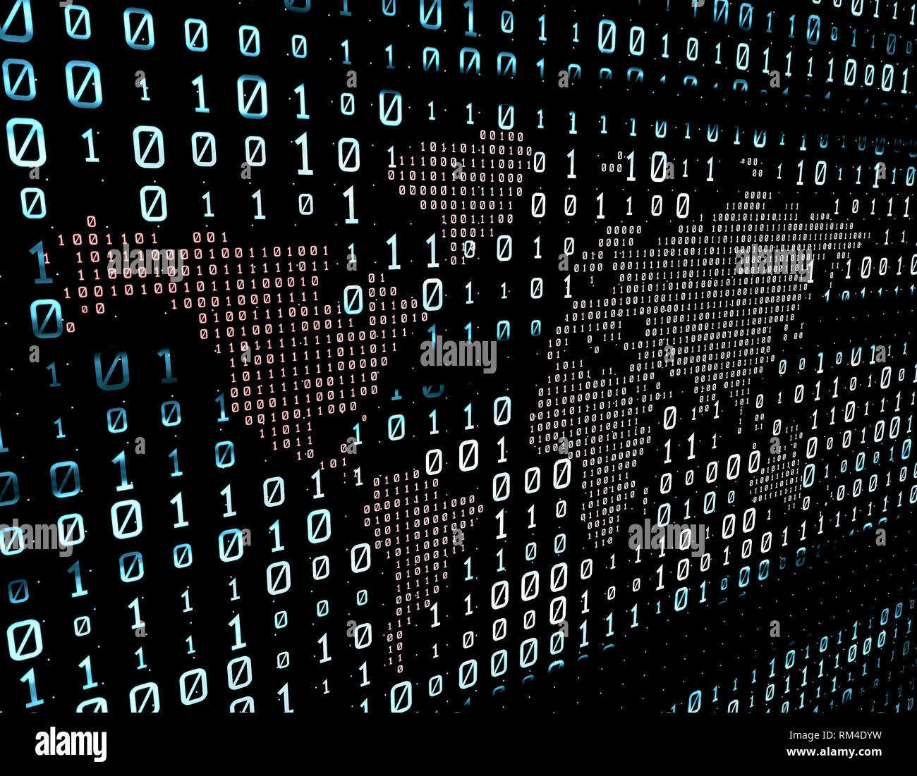 Binary code network matrix, world map, data transmission and storage ...
