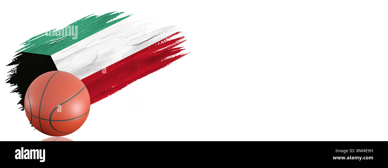 Painted brush stroke in the flag of Kuwait. Basketball banner with ...