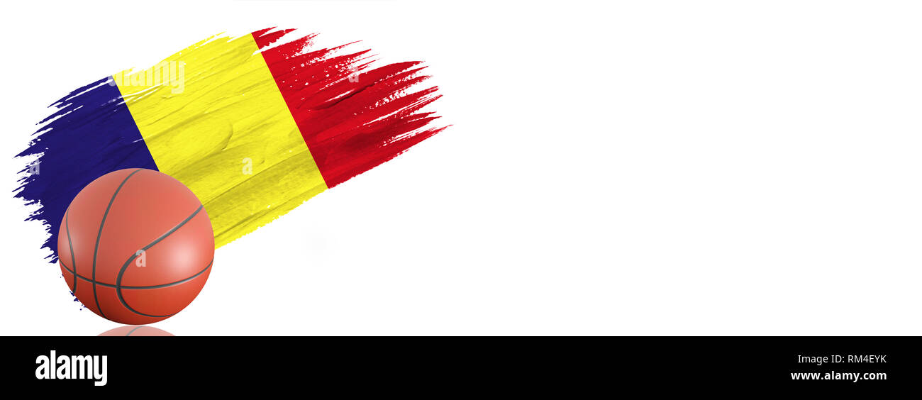 Painted brush stroke in the flag of Romania. Basketball banner with ...