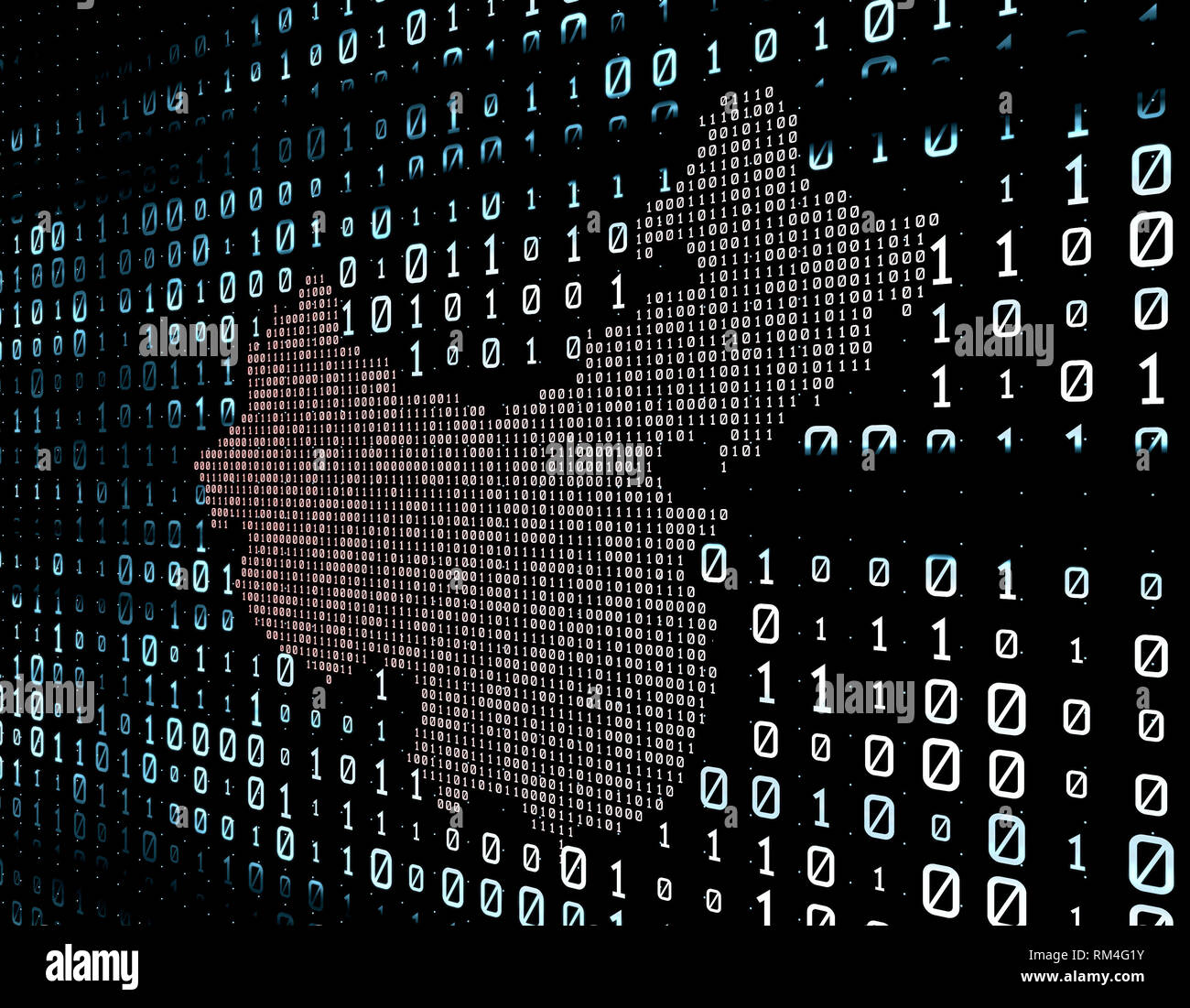 Binary code network matrix, China map, data transmission and storage ...
