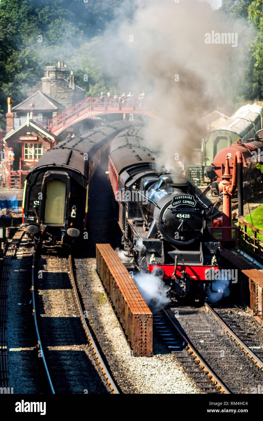 Black 5 Eric Treacy waiting to depart from Goathland station southbound ...
