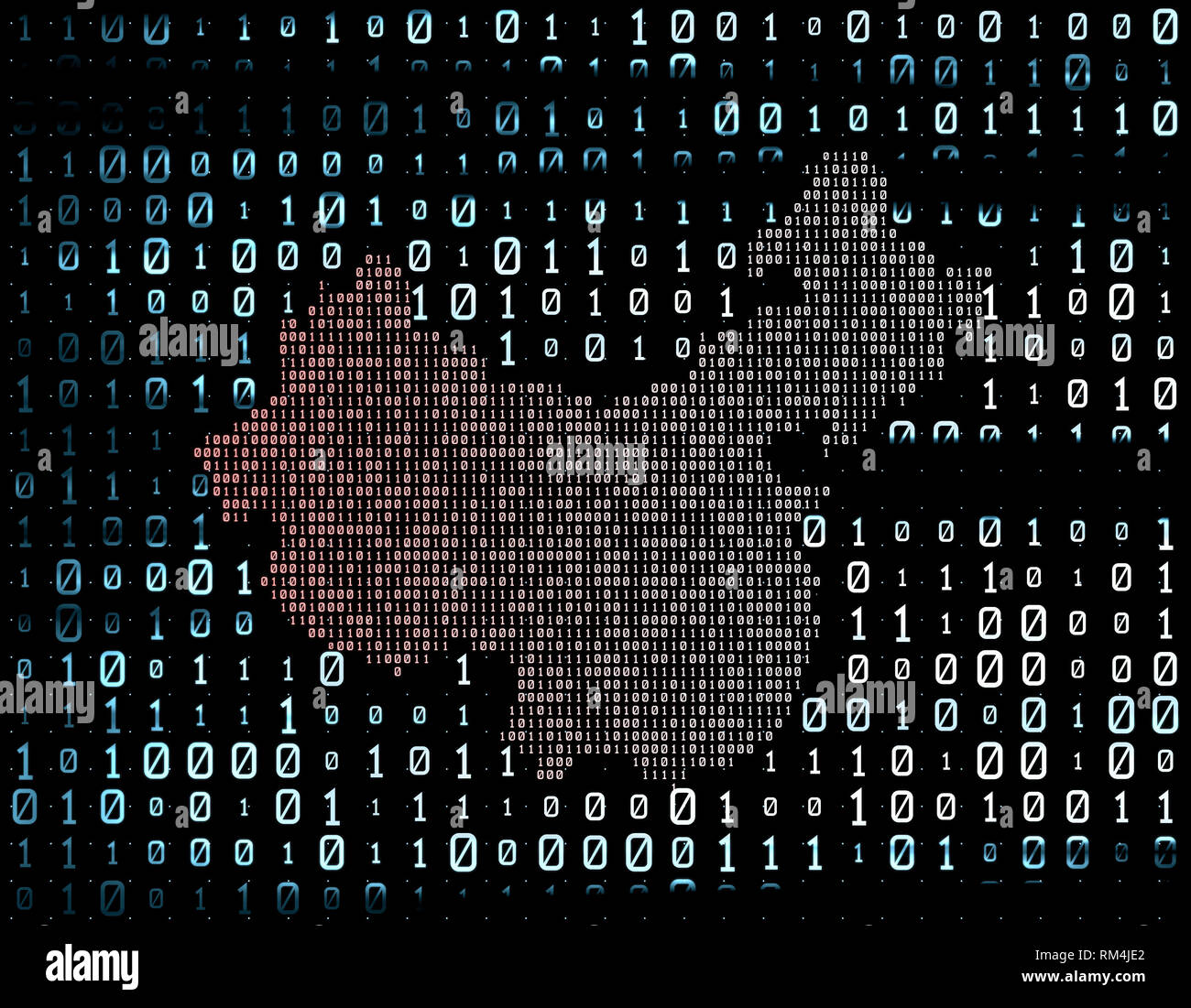 Binary code network matrix, China map, data transmission and storage ...