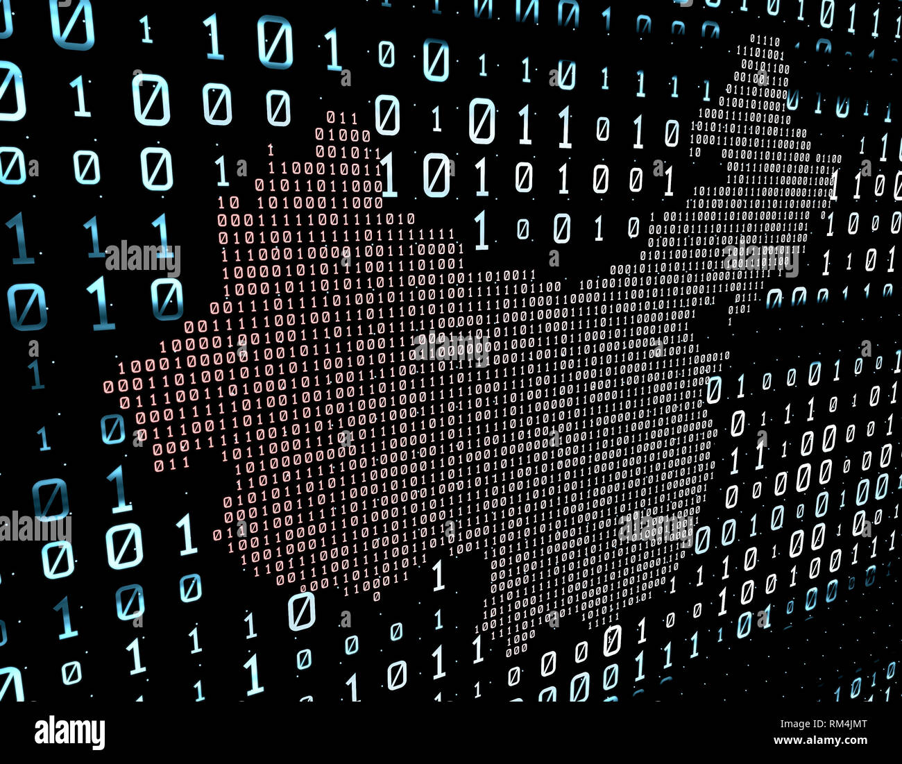 Binary code network matrix, China map, data transmission and storage ...