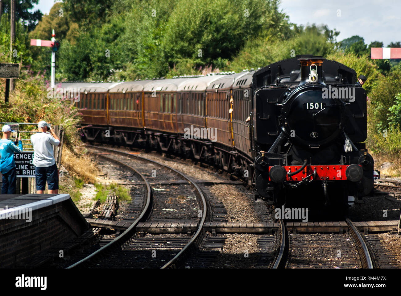 0-6-0 British Rail Tank engine 1501 arriving at Arley Station on the ...