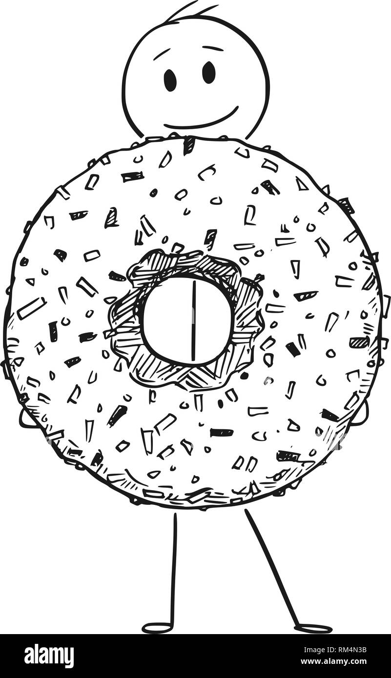 Cartoon of Smiling Man Holding Big Donut or Doughnut Dessert Stock ...