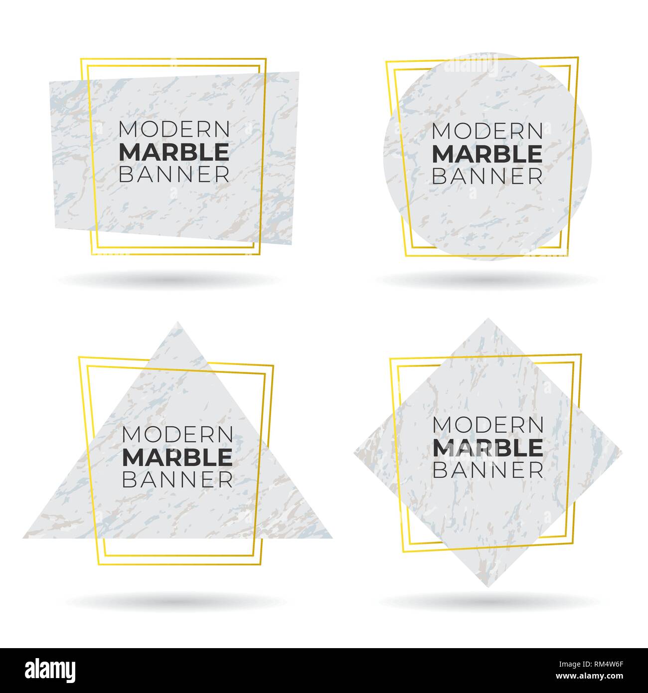 Set modern banners with marble texture and golden lines. Vector ...