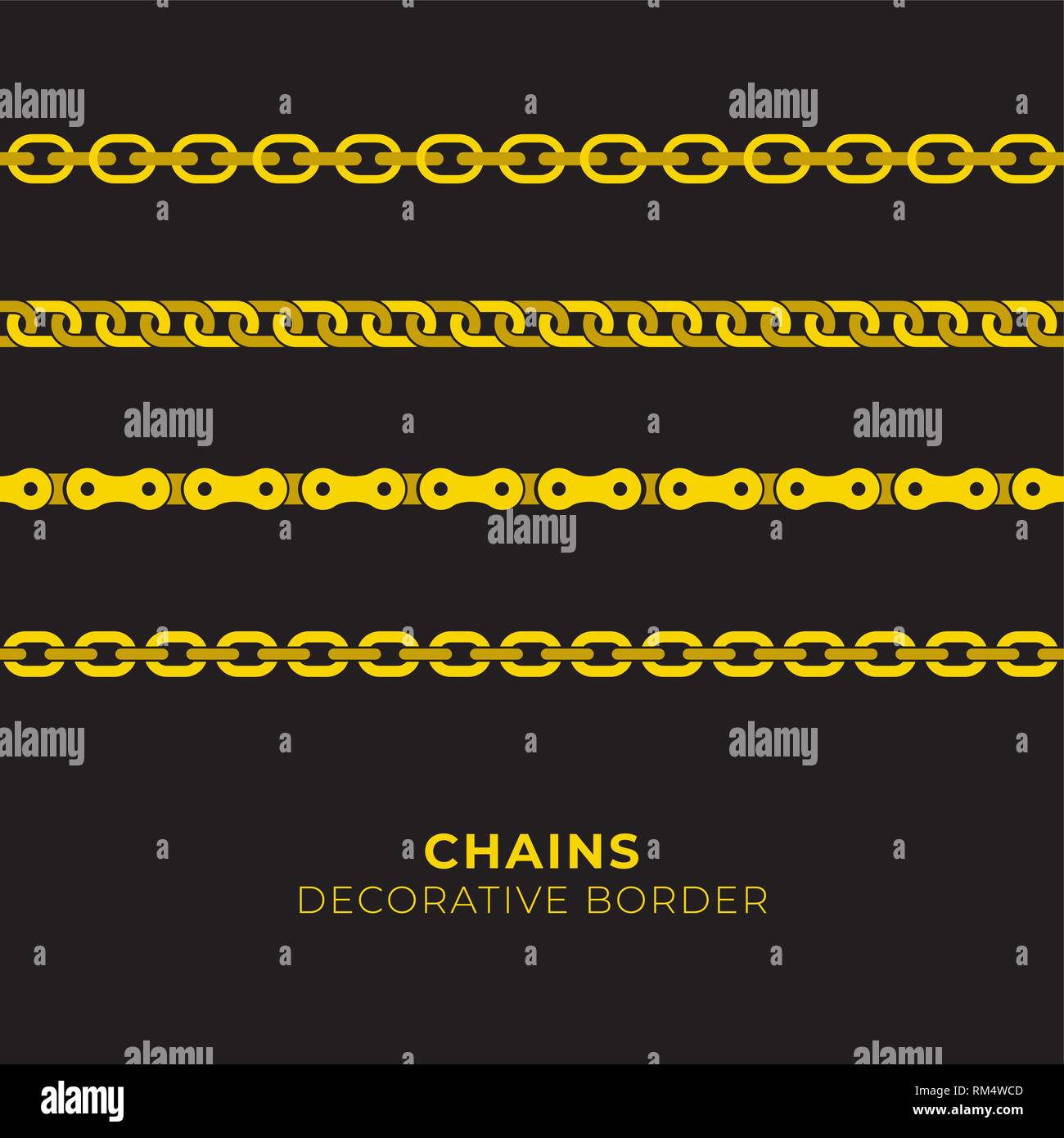 Set of golden chains. Seamless pattern of chain. Decorative border ...