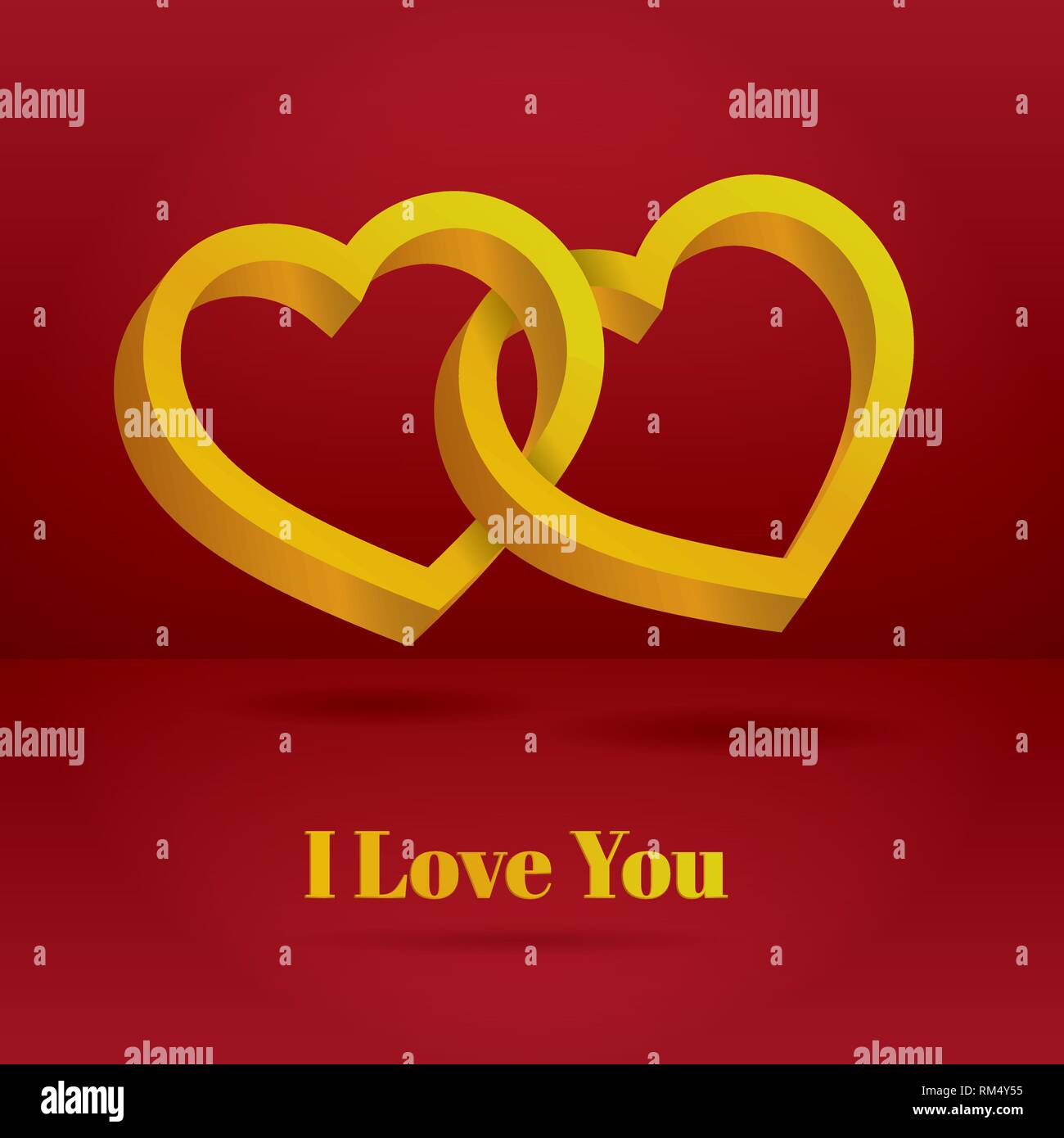 Two hearts intertwined on white background. Optical illusion of 3D ...