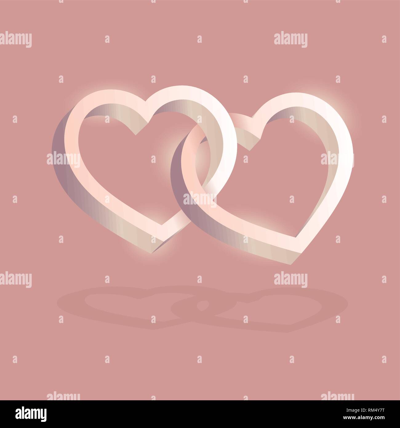 Two hearts intertwined on pink background. Optical illusion of 3D three ...