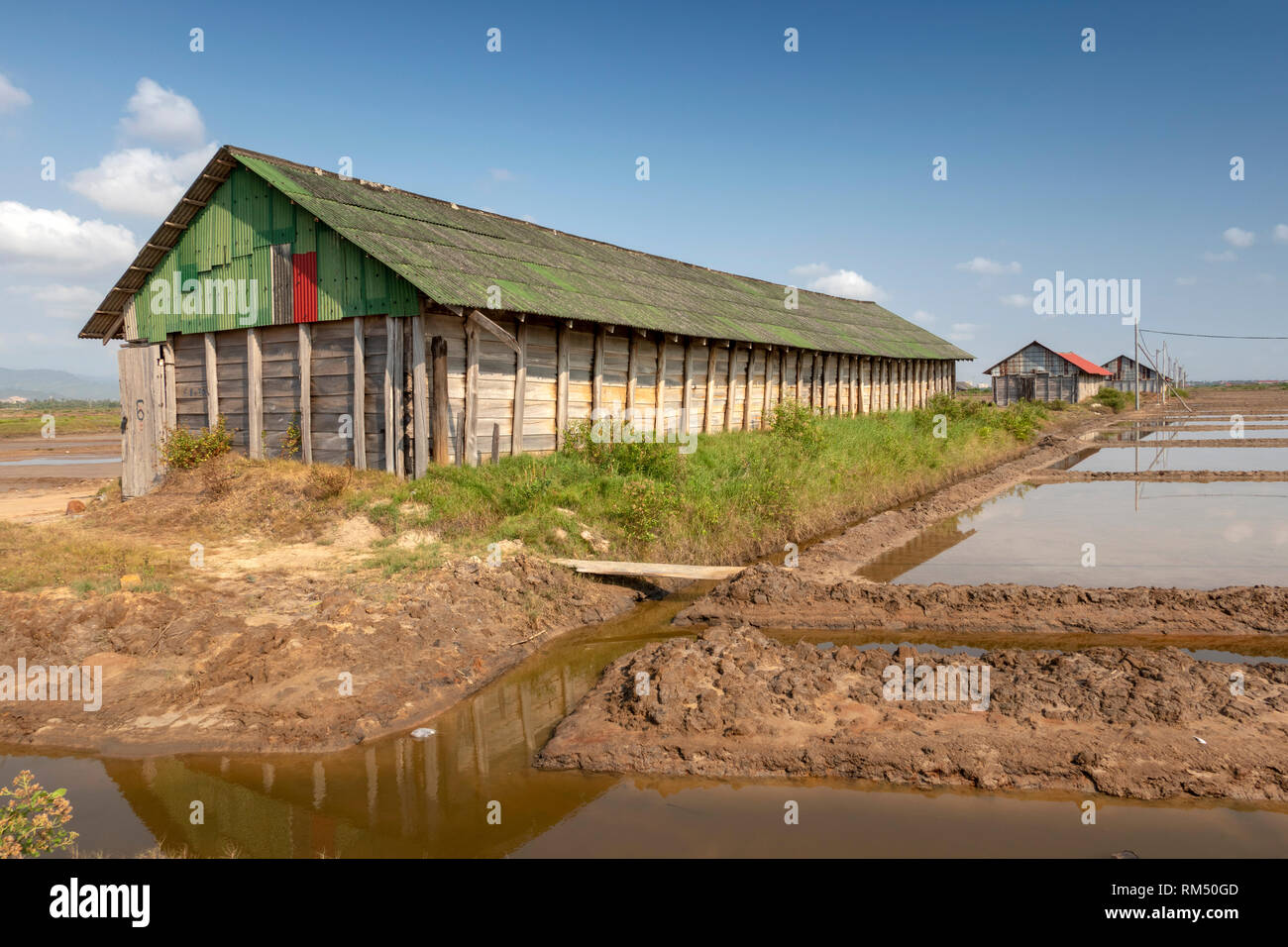 Cambodia, Kampot Province, Kampot, Tuek Chhou, Salt Fields, wooden ...