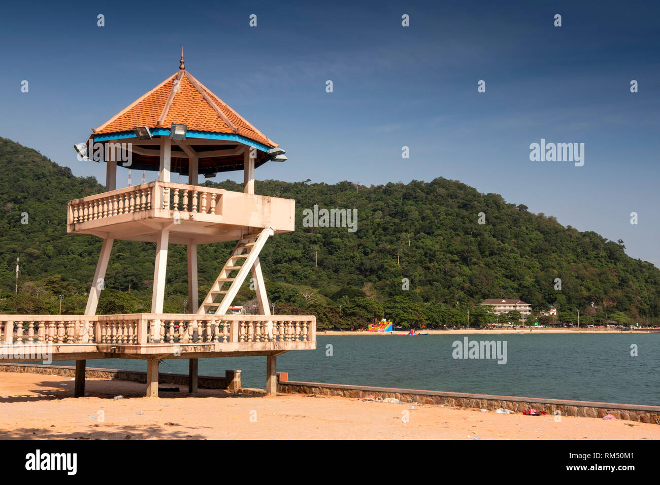 Cambodia, Kampot Province, Kep, beach, lifeguard’s elevated lookout ...