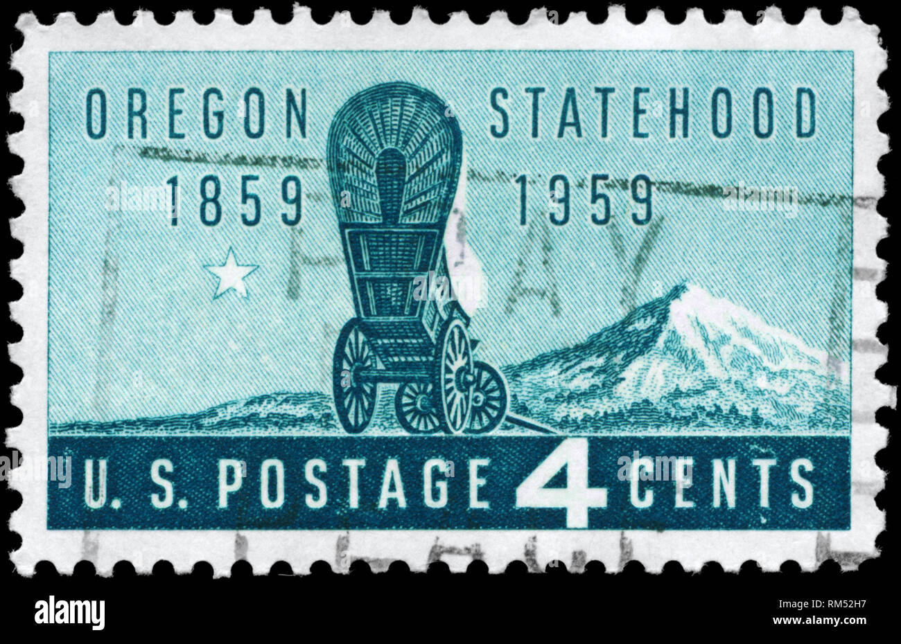USA - CIRCA 1959: A Stamp printed in USA shows the covered Wagon and ...