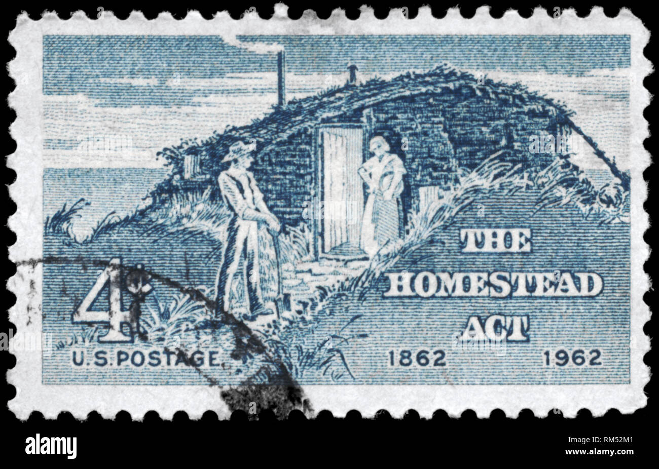 USA - CIRCA 1962: A Stamp printed in USA shows the Sod Hut and Settlers ...