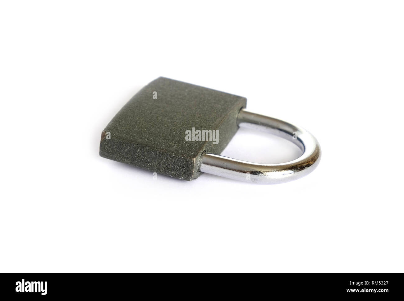 Gray metal padlock in closed position isolated on white top view ...