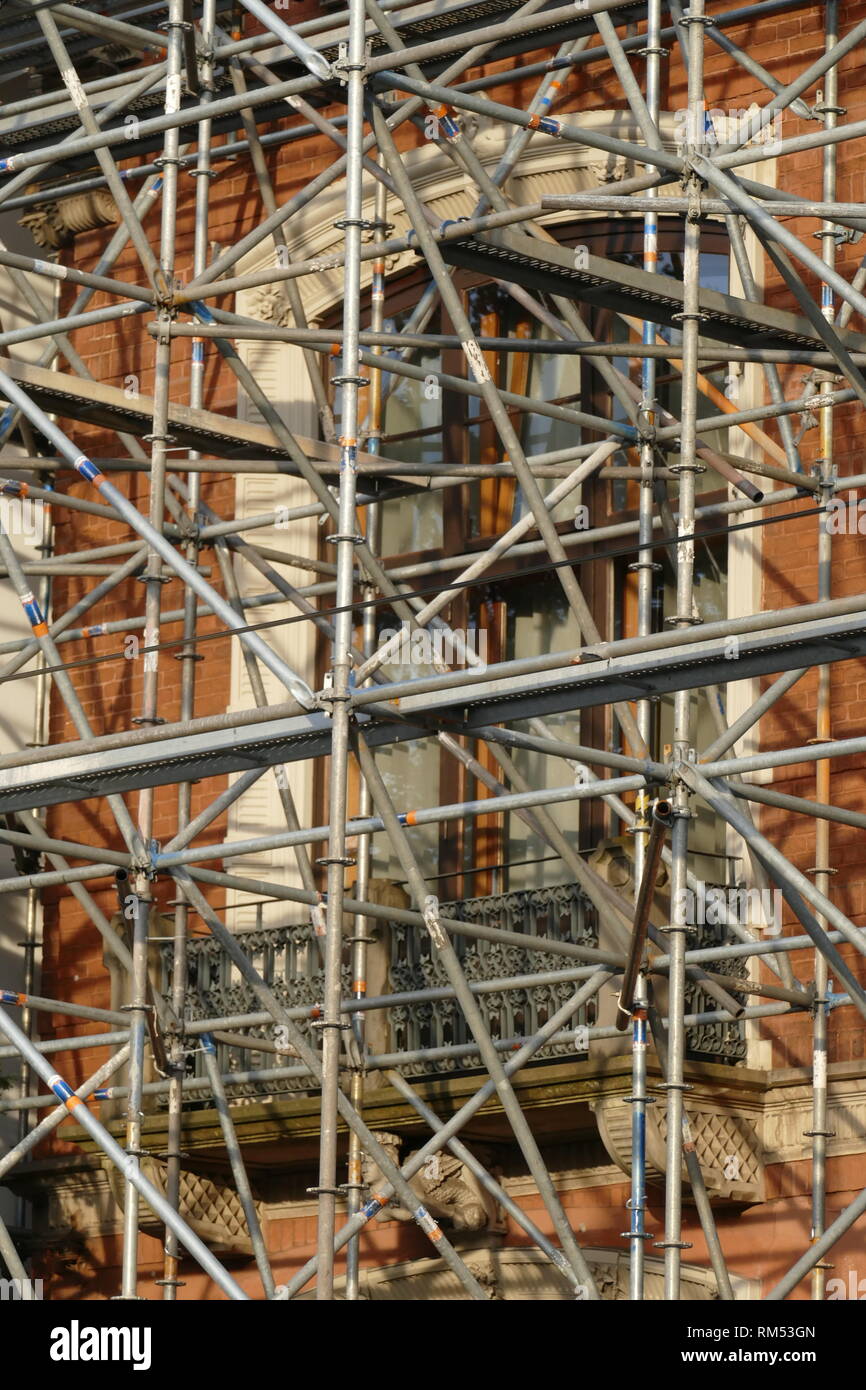 Construction site, scaffolding, old building, decorated window Stock ...