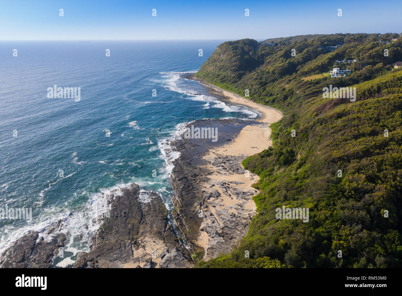 An aerial view of Dudley Bluff - south of Newcastle City. The rocky ...