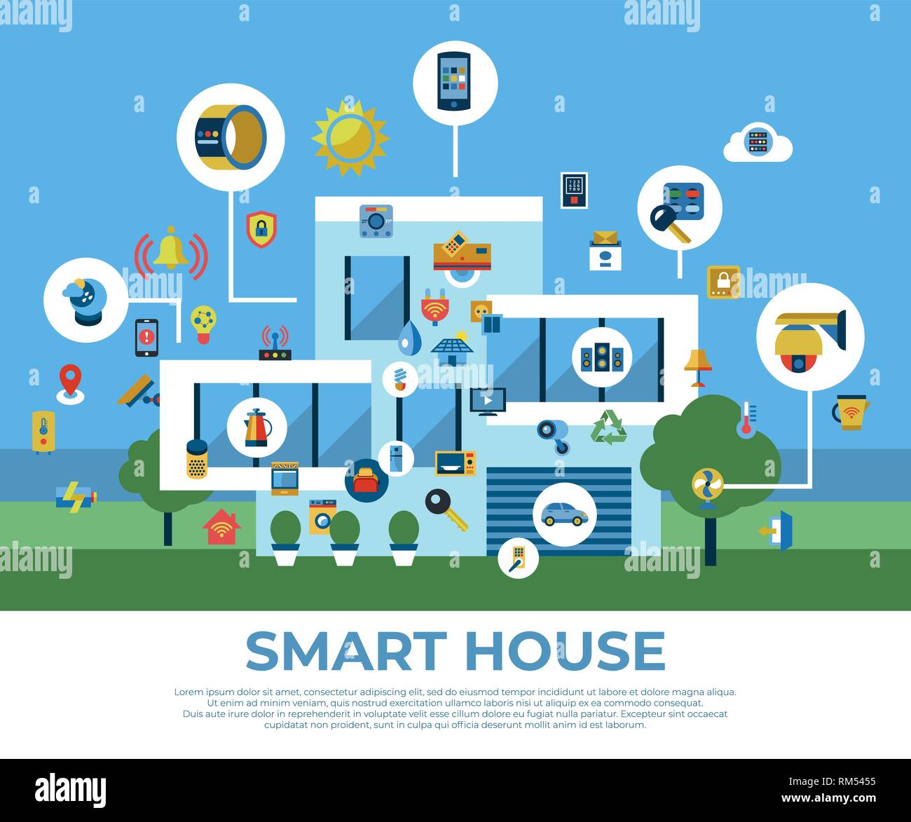 Digital vector wireless smart and digital house simple icons, flat ...