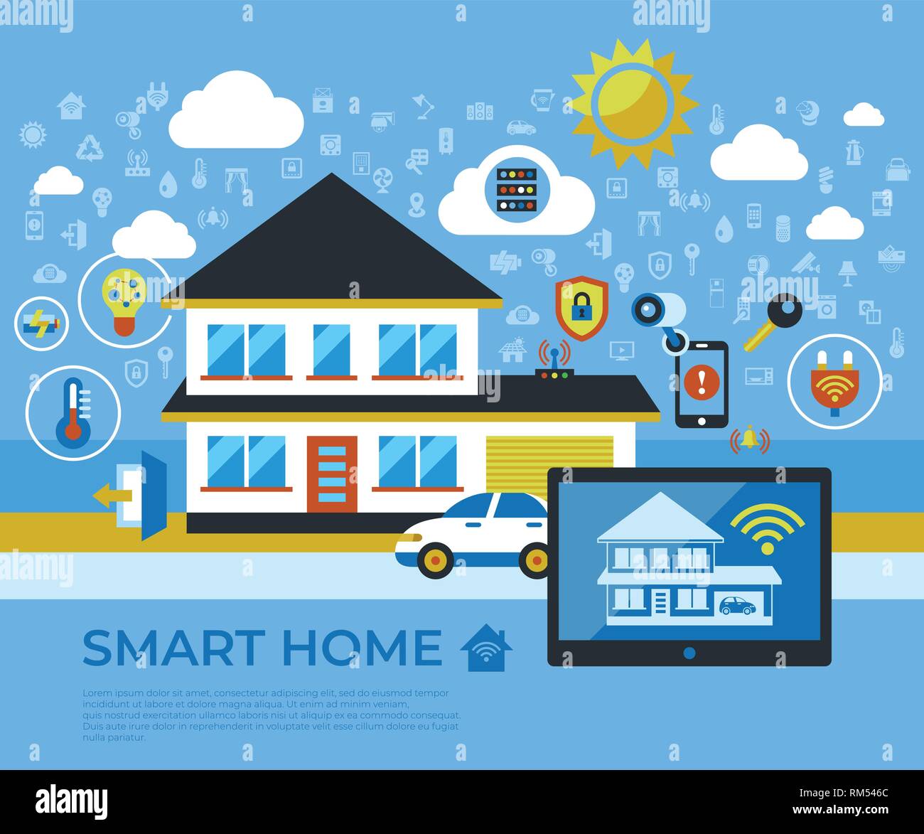 Digital vector wireless smart and digital house simple icons, flat ...