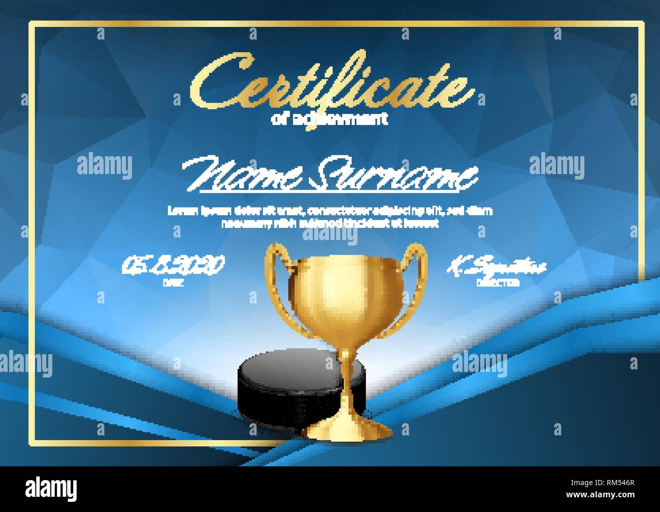 Ice Hockey Game Certificate Diploma With Golden Cup Vector. Sport ...