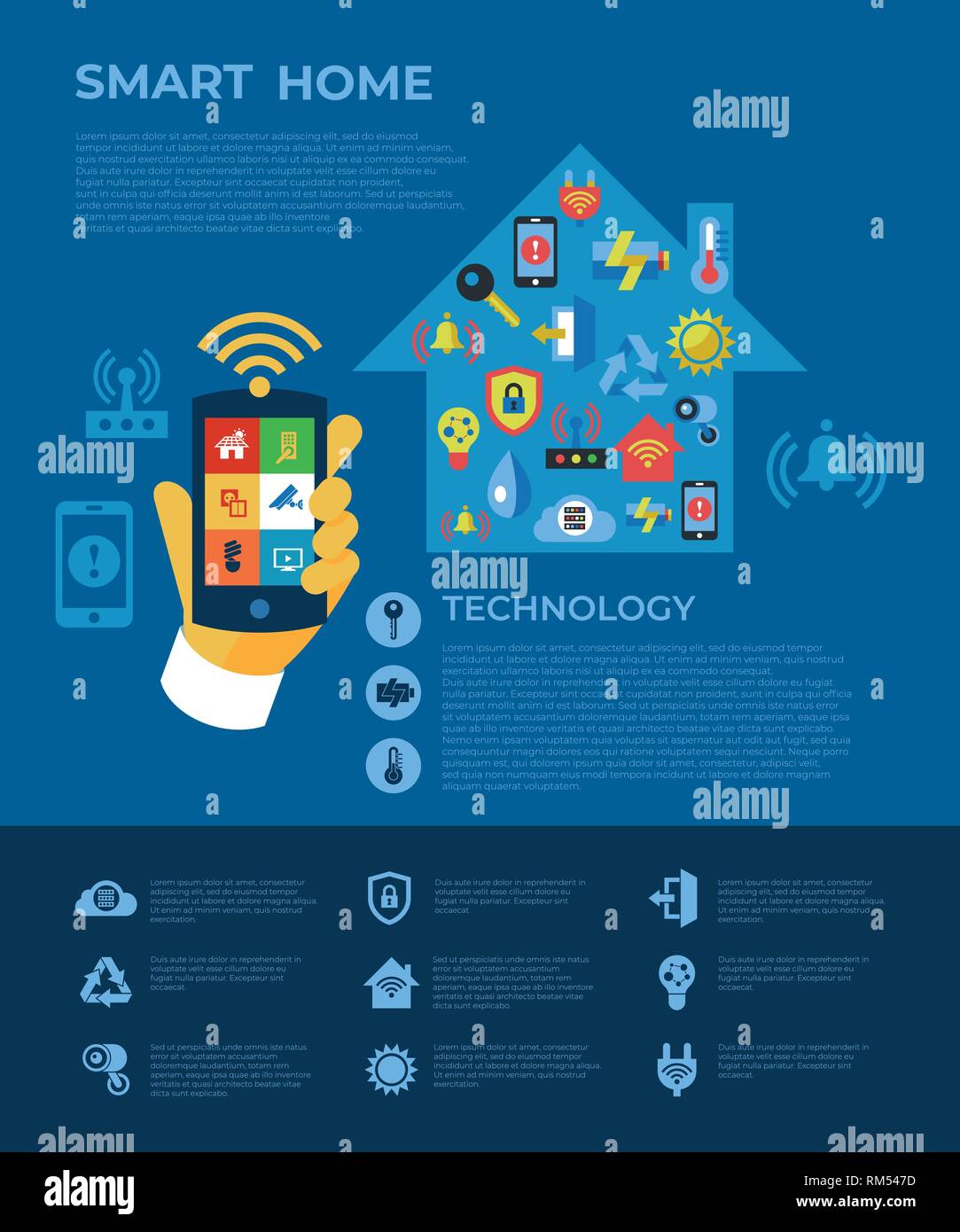 Digital vector wireless smart and digital house simple icons, flat ...