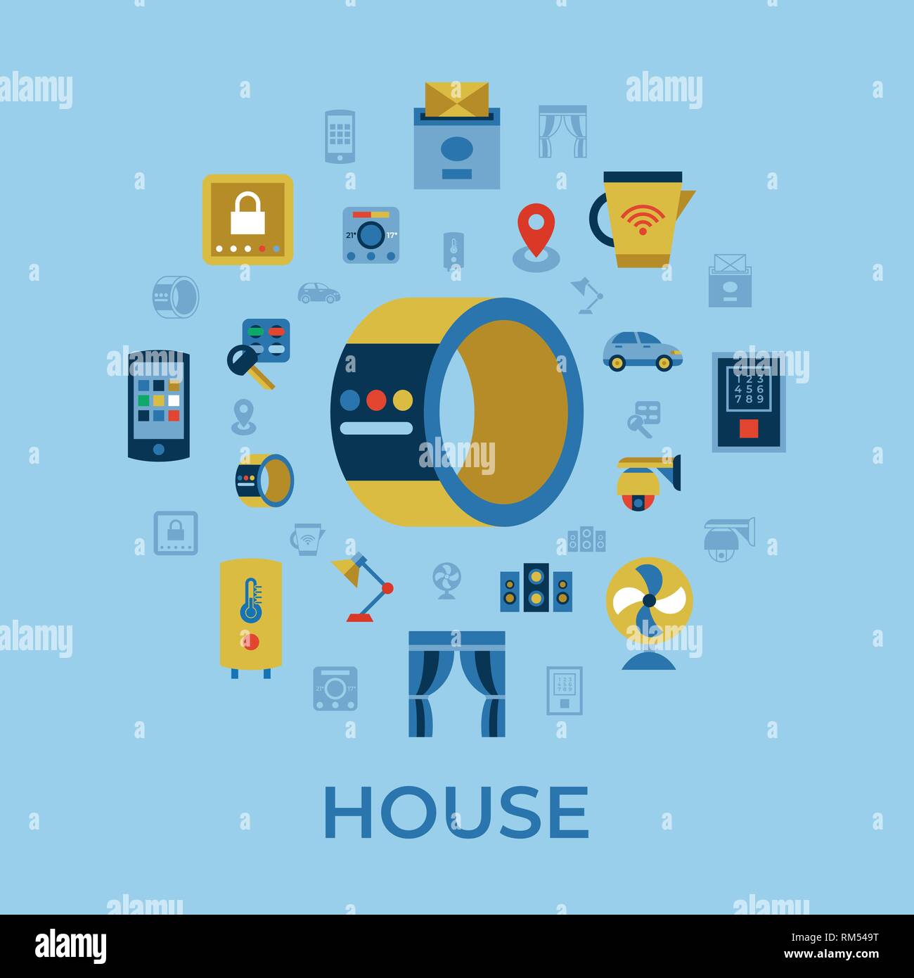 Digital vector wireless smart and digital house simple icons, flat ...